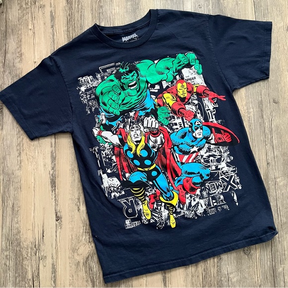 Marvel | Shirts | Marvel Comics Original Design Graphic Tee Navy Blue ...